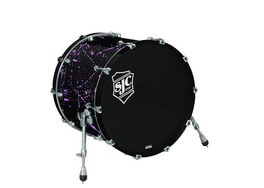 SJC Navigator Bass Drum 18x22 Black with Pink Splatter - Chrome Hardwa ...