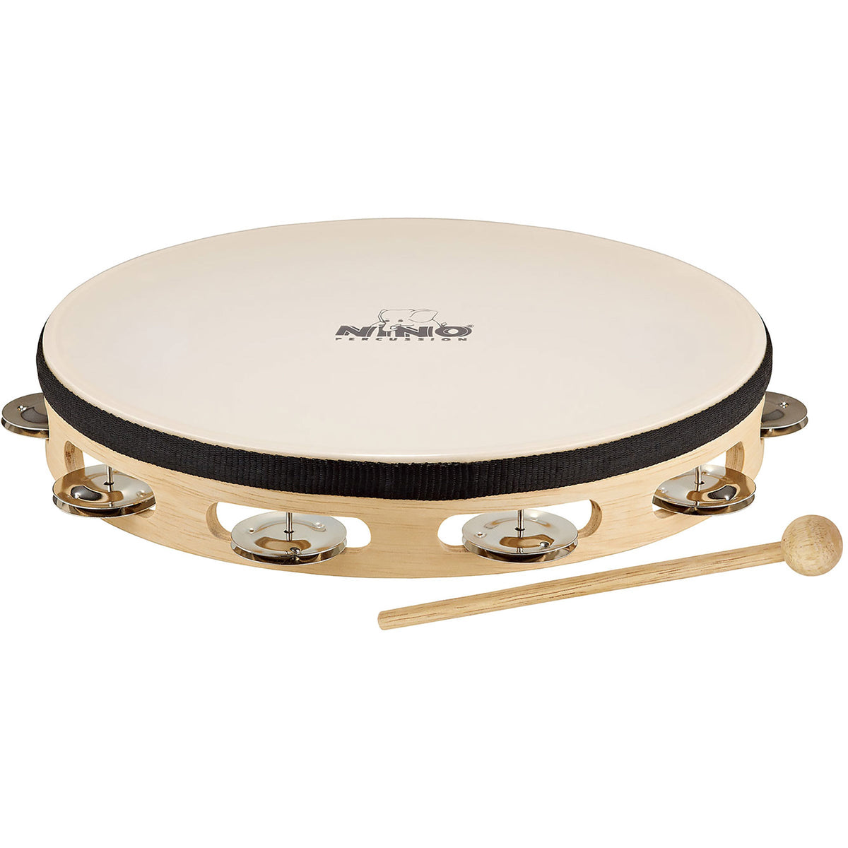 Meinl NINO Headed Wood Tambourine 1 Row Natural — Drum Supply